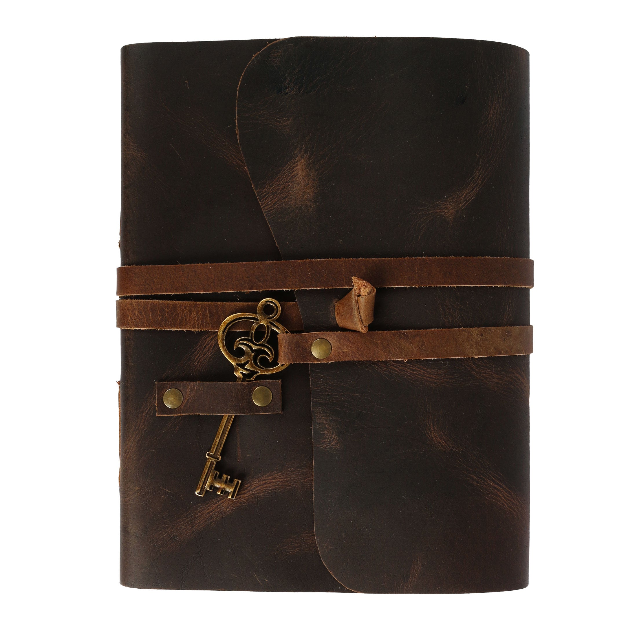 Leather Journal with lined Deckle Edge Paper 7x5 inch and Vintage Key/