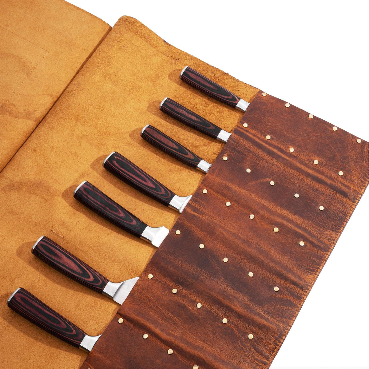 Leather Chef Knife Roll Case – 11 Flexible Pockets, Adjustable Shoulder ...